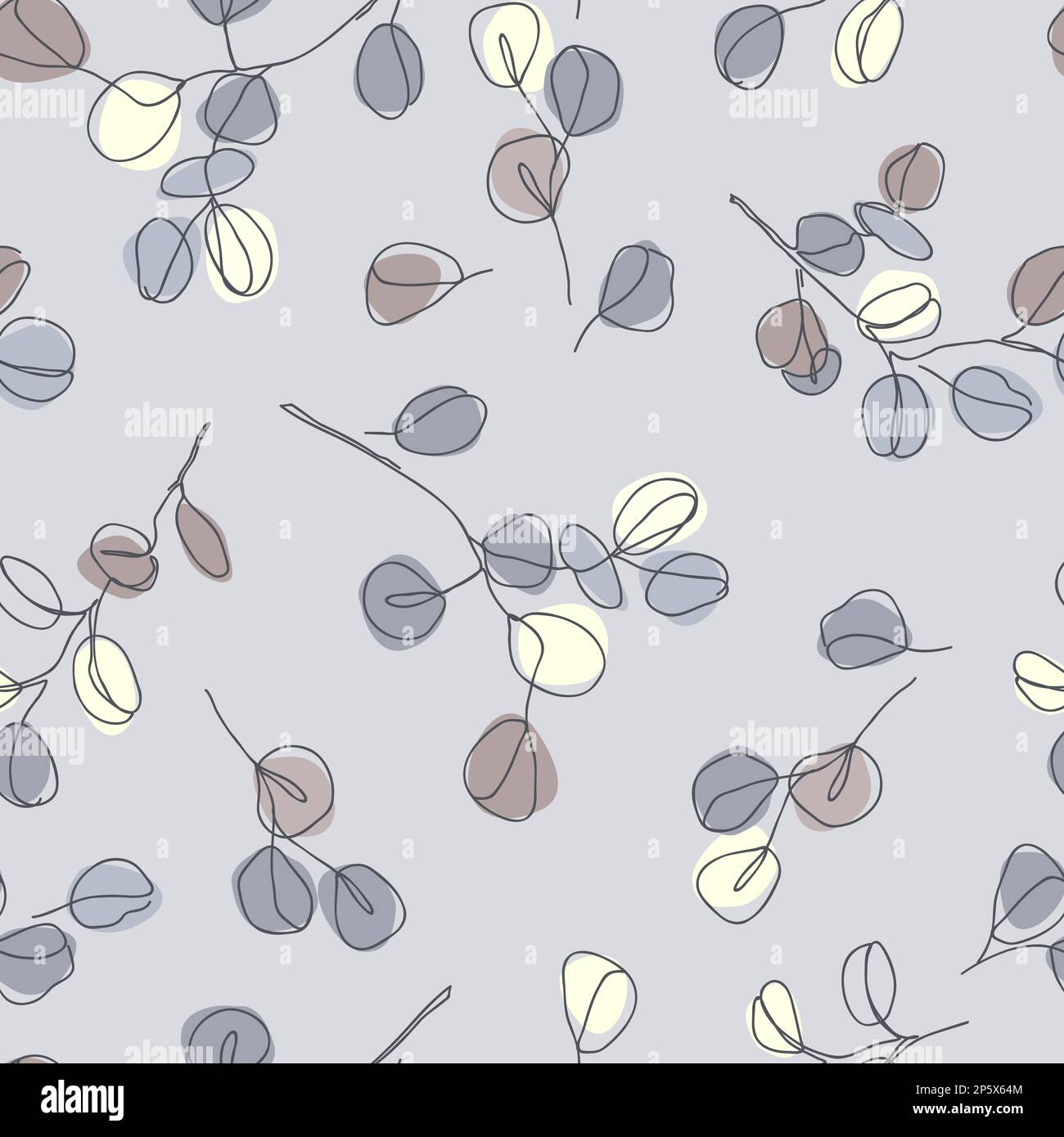 Eucalyptus branches in single line art style, seamless pattern in blue ...