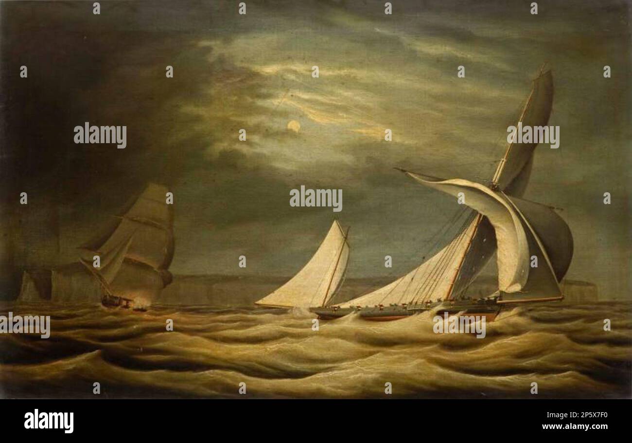 Ships by Moonlight, Artist Unknown Stock Photo - Alamy