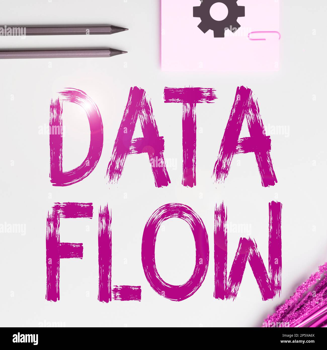 Text caption presenting Data Flow. Internet Concept the movement of data through a system ...