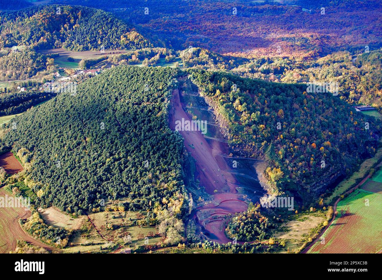 On balloon over Croscat volcano,Garrotxa Natural Park,Girona province ...
