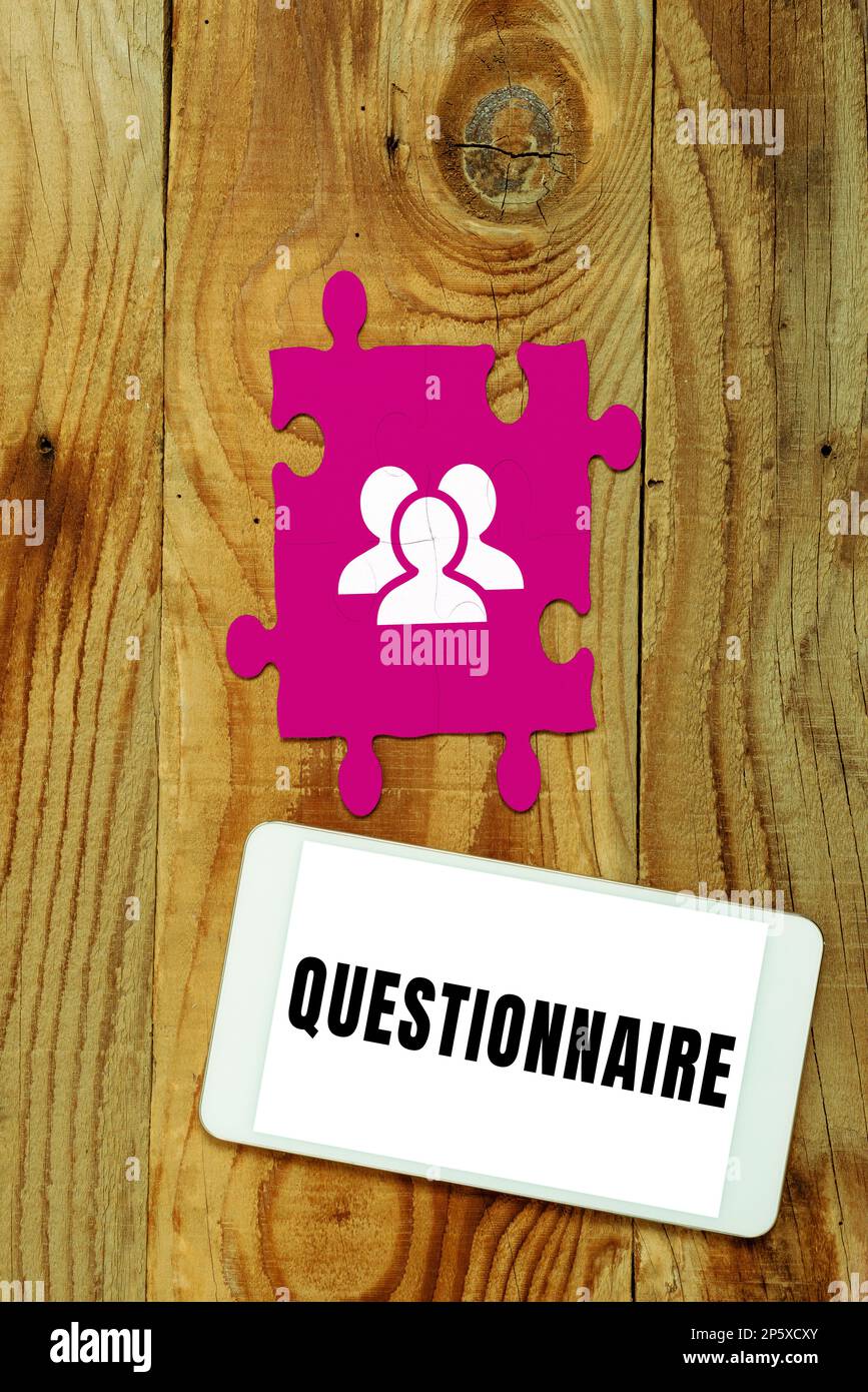 Text showing inspiration Questionnaire. Word Written on Set of enquires ...