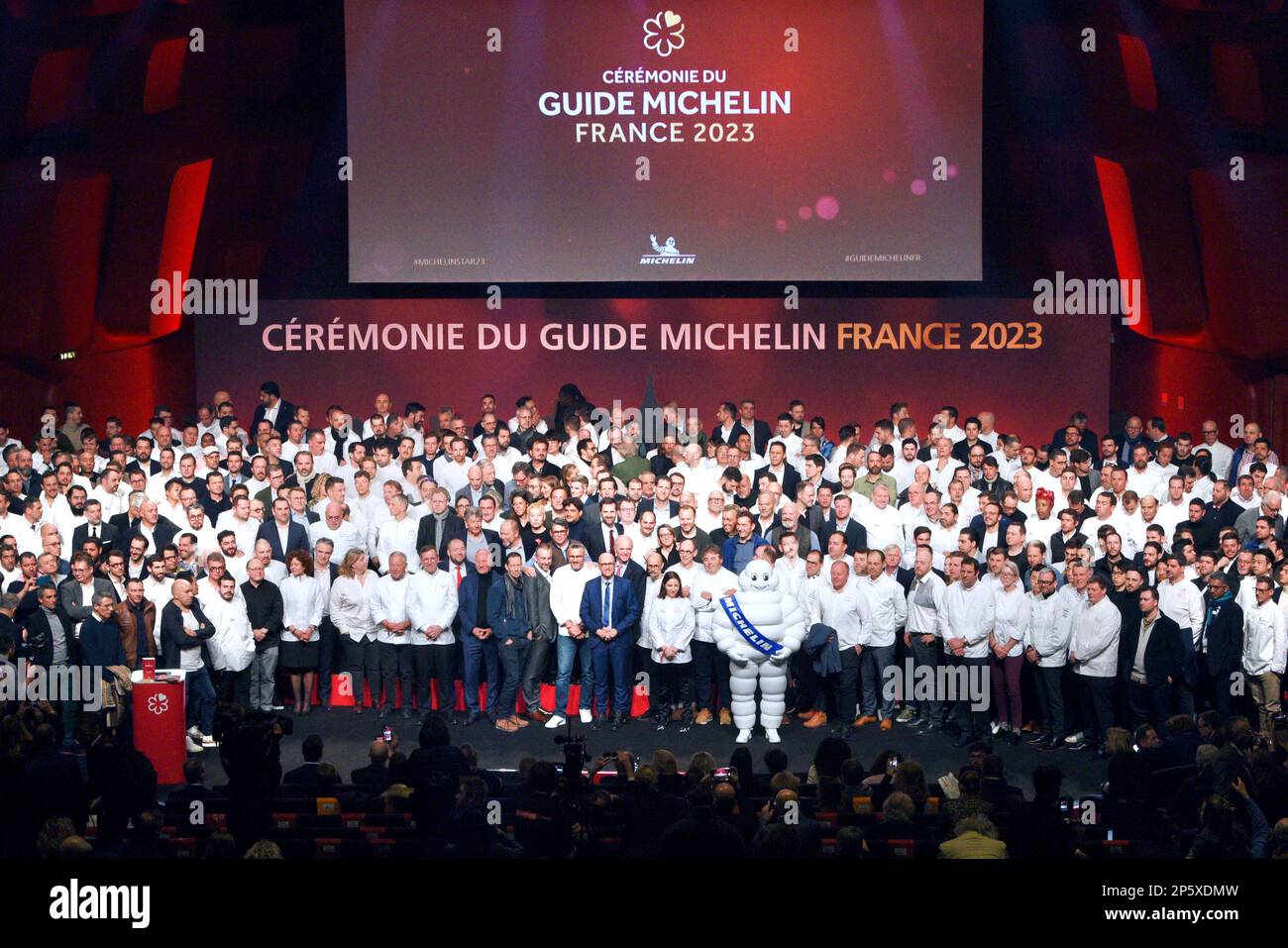 Strasbourg, France. 06th Mar, 2023. Chefs gather on stage during the ...