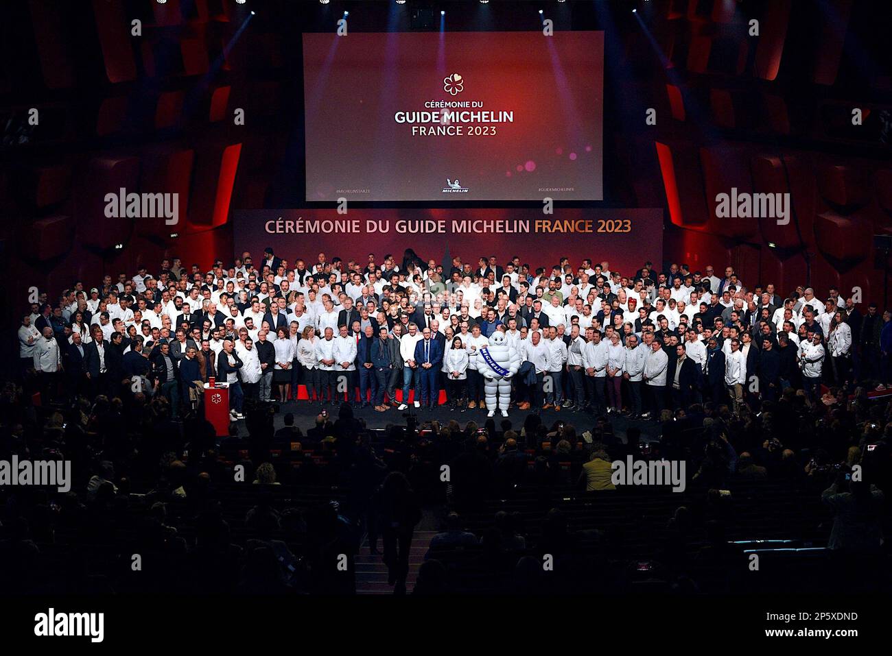Strasbourg, France. 06th Mar, 2023. Chefs gather on stage during the ...