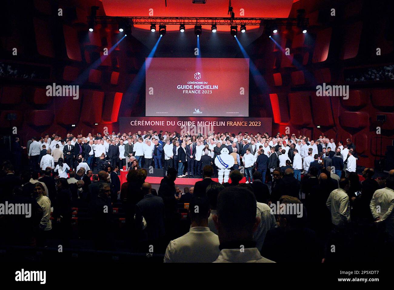 Strasbourg, France. 06th Mar, 2023. Chefs gather on stage during the ...