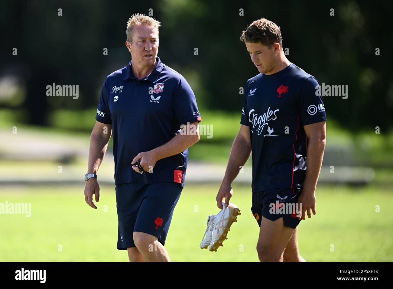 Roosters coach Trent Robinson (left) and Egan Butcher during Sydney ...