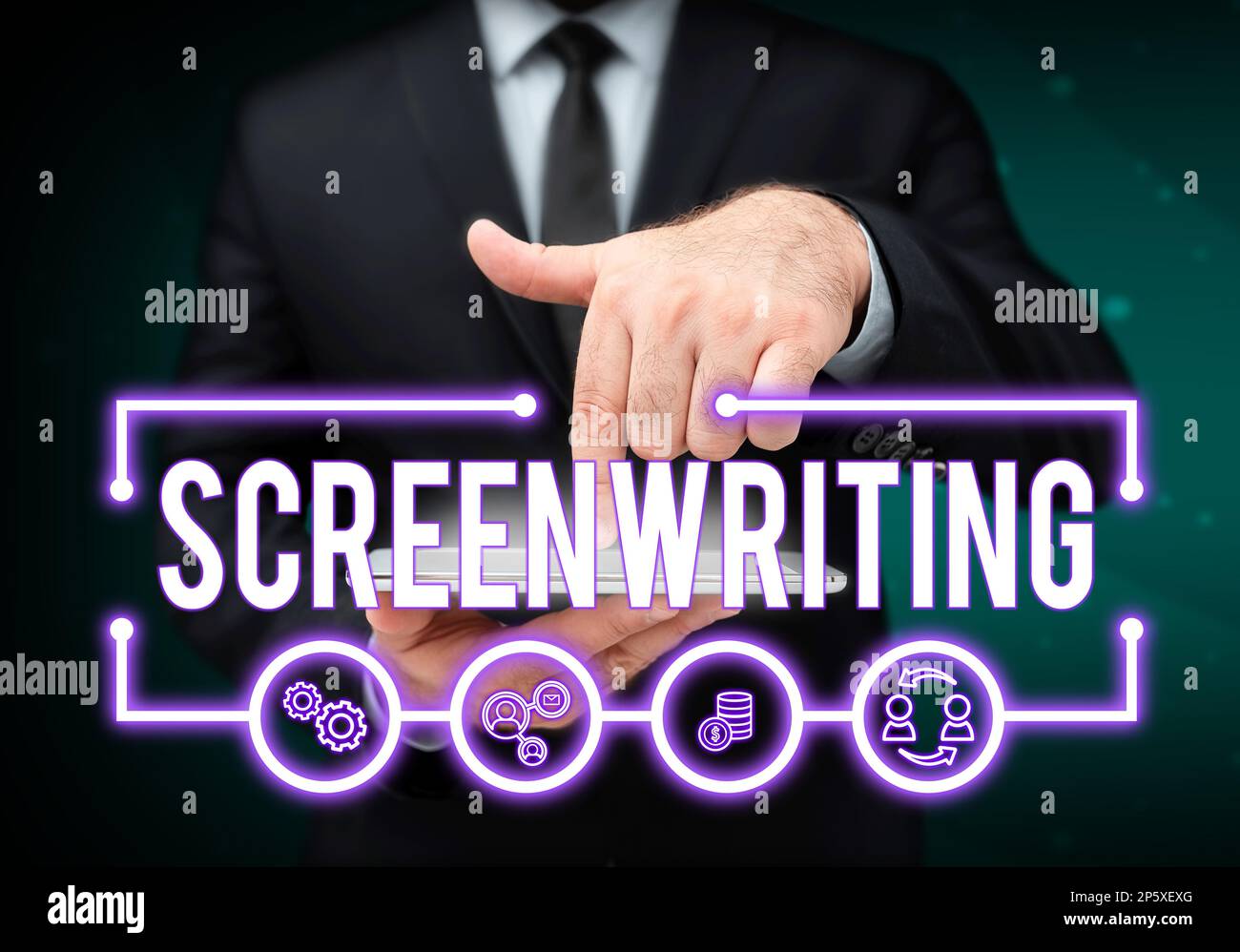 Text showing inspiration Screenwriting. Concept meaning the art and ...