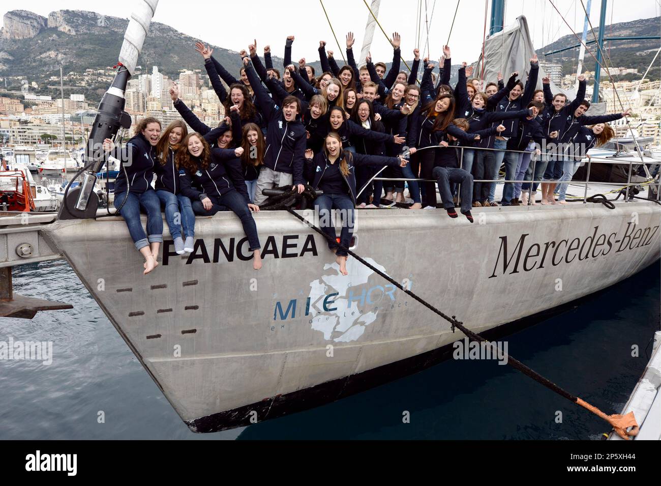 Young explorers celebrate on the Pangaea, a 35 meter sailing vessel ...