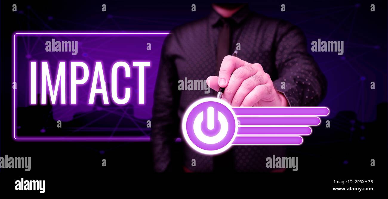 Conceptual display Impact. Word Written on action of one object coming ...