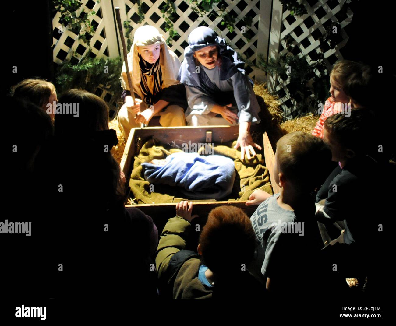 At the end of the Advent Journey, Crystal Holman as Mary, upper right ...