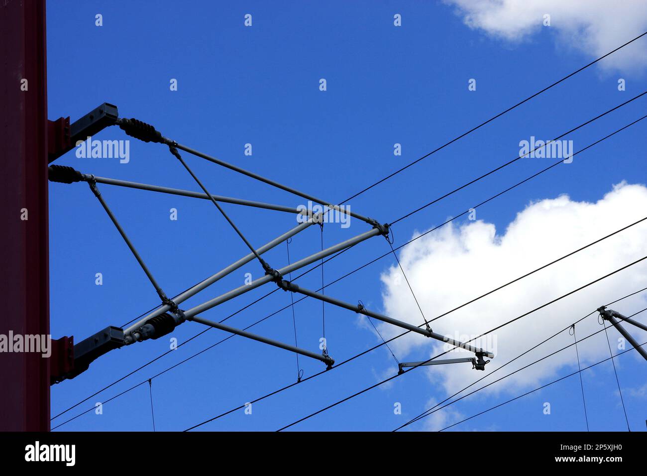 high-tension line of railway Stock Photo - Alamy