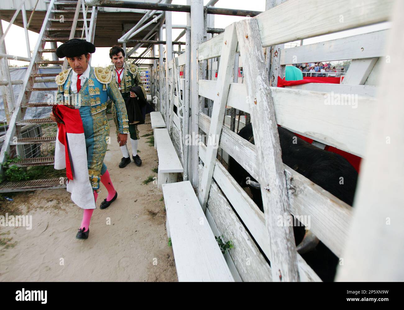 Professional bullfighter Manolo Martinez Jr., front, and Jorge de Jesus ...