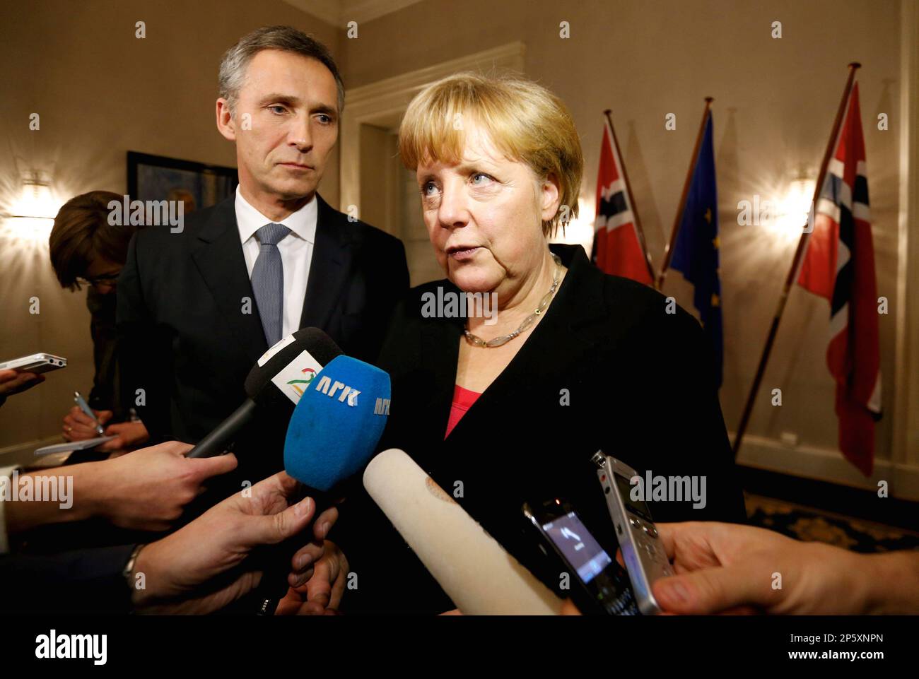 Norway's Prime Minister Jens Stoltenberg, rear meets with German ...