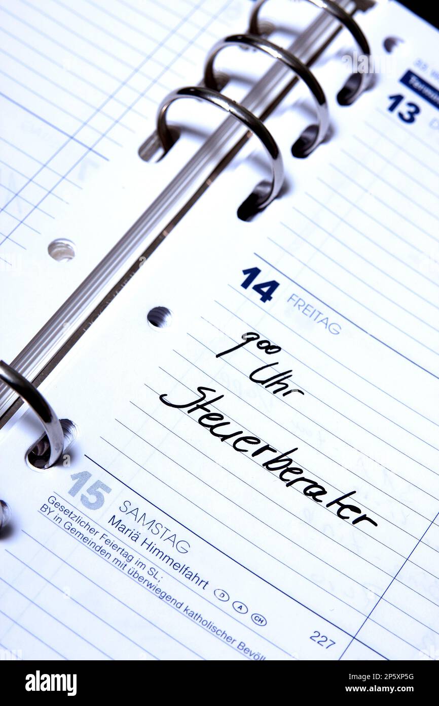 entry in calendar, Steuerberater, tax adviser Stock Photo - Alamy