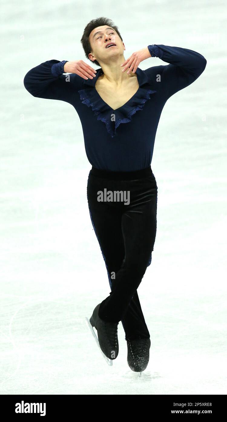 Patrick Chan of Canada performs in the men's short program (SP) of the ...