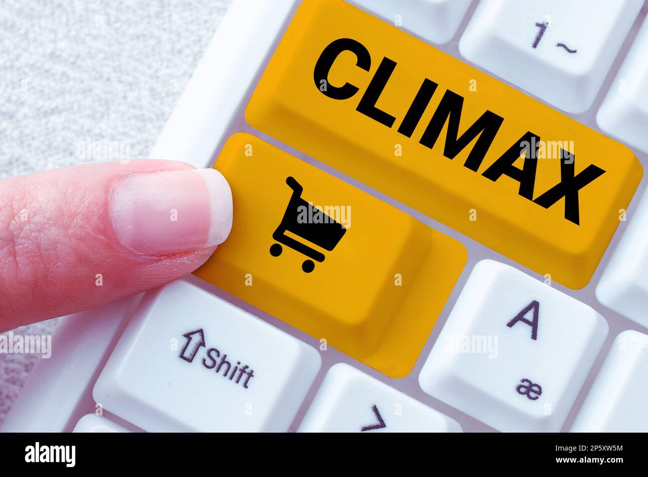 Hand writing sign Climax. Concept meaning the highest or most intense point in the development ...