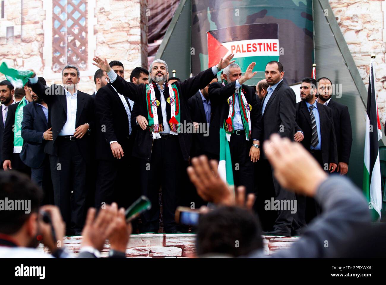Hamas chief Khaled Mashaal, left, and Hamas and Prime Minister Ismail ...
