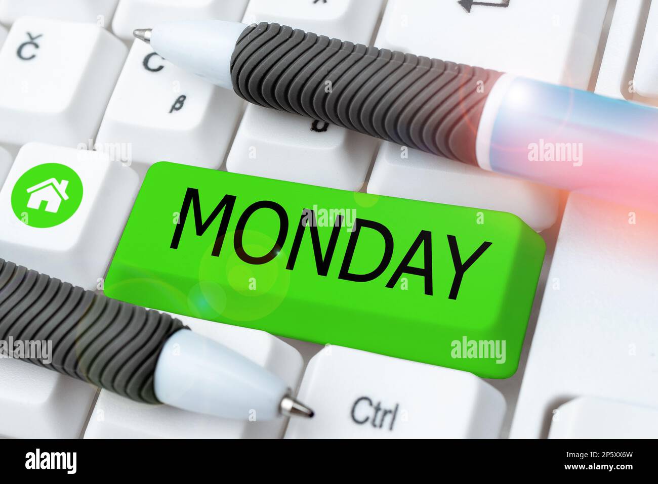 Text caption presenting Monday. Business overview the day of the week ...