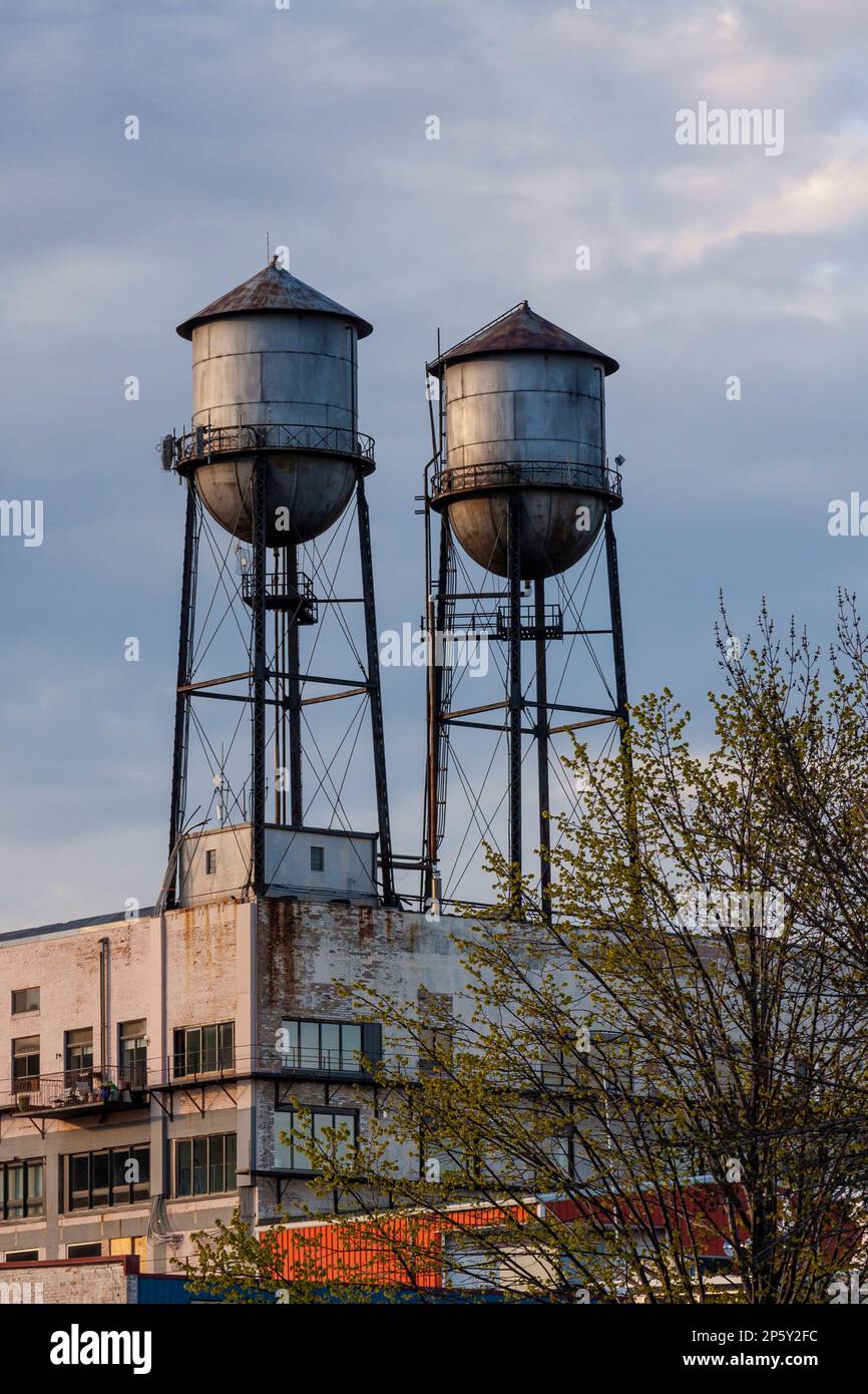 A pair of old water towers Stock Photo - Alamy