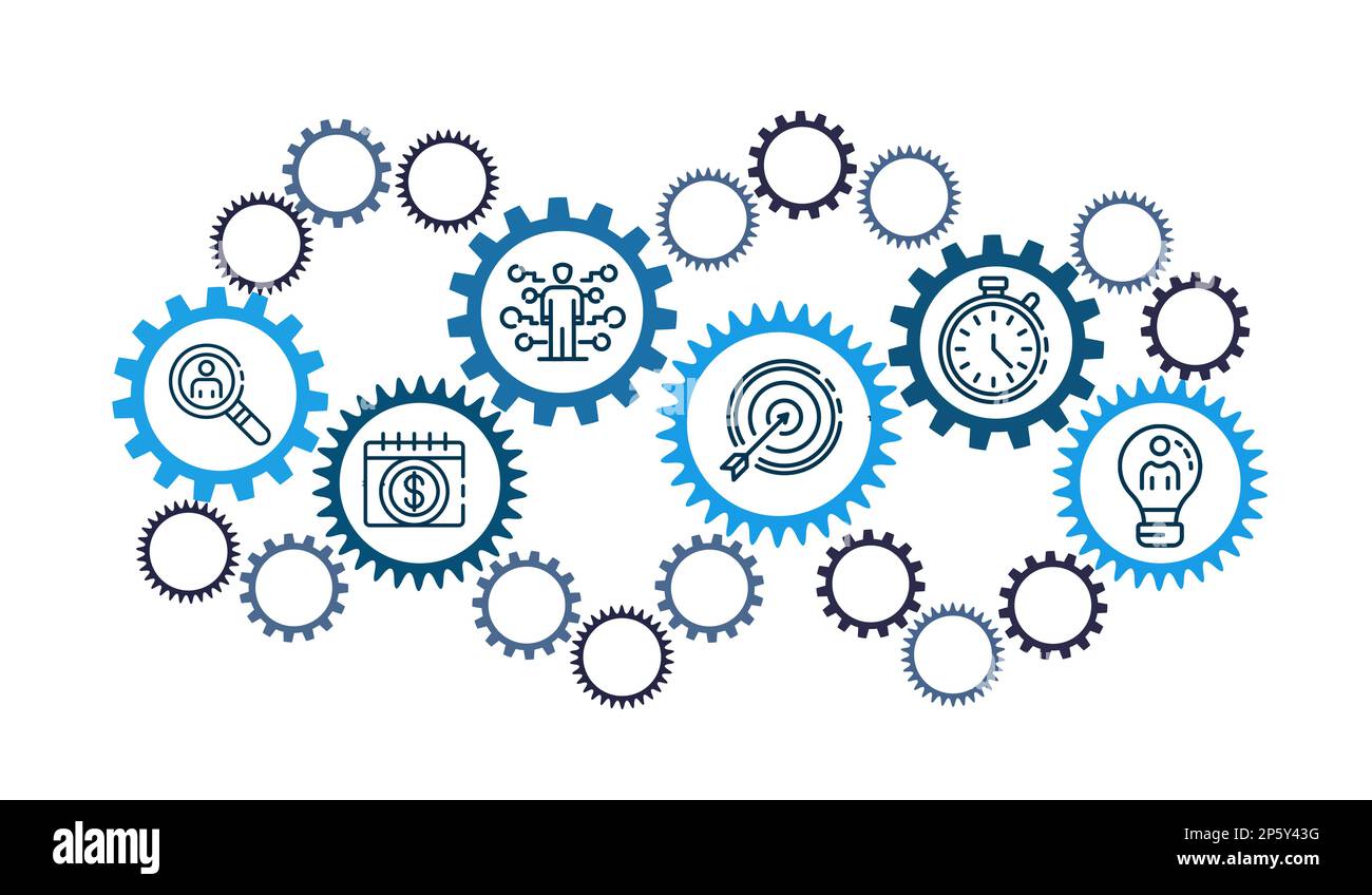 Group of Gears Connected in white background. Cog Wheel background ...