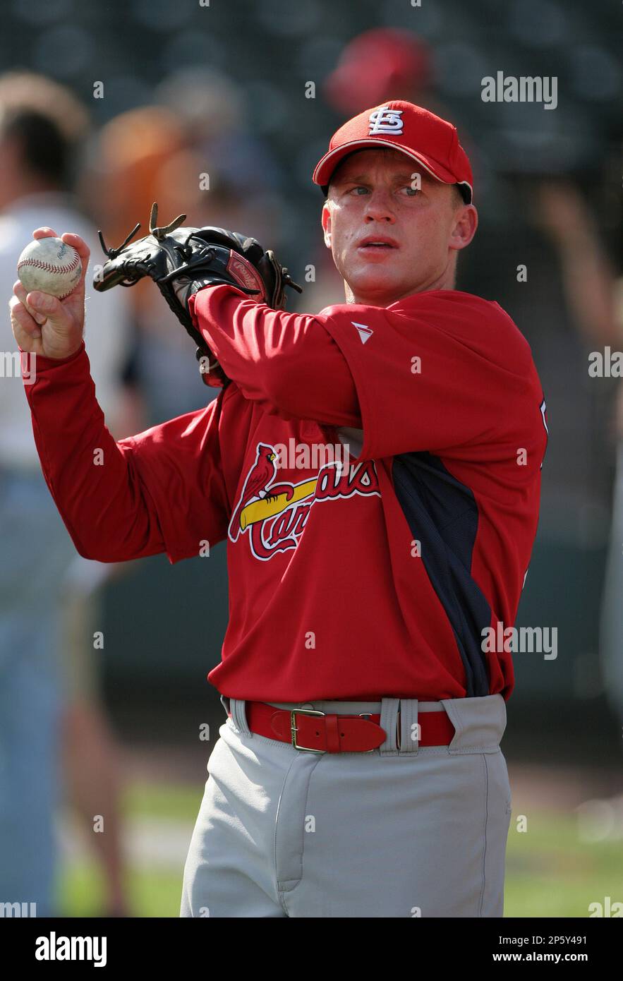 David Eckstein of the St. Louis Cardinals during practice before a game ...