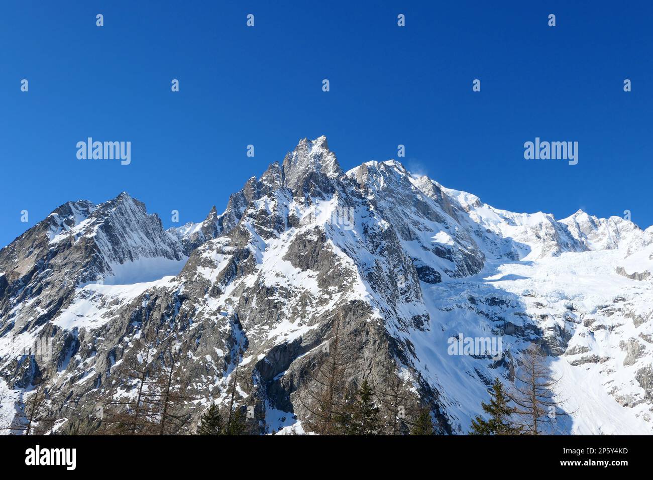 Mont Blanc mountain view from piste in Courmayeur ski resort. Italian ...