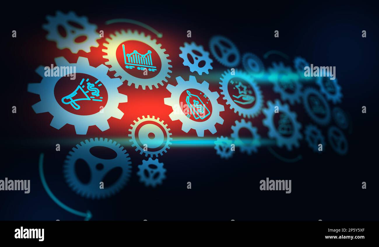 Digital Marketing Automation and management process concept. Group of ...