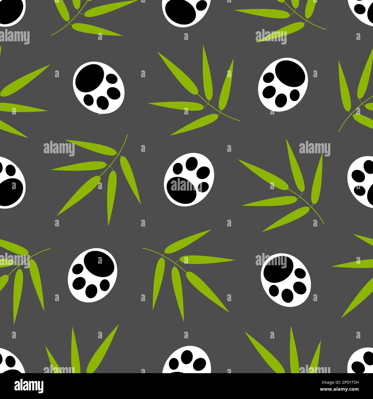 Panda paws and with bamboo leaves on a grey background natural seamless ...