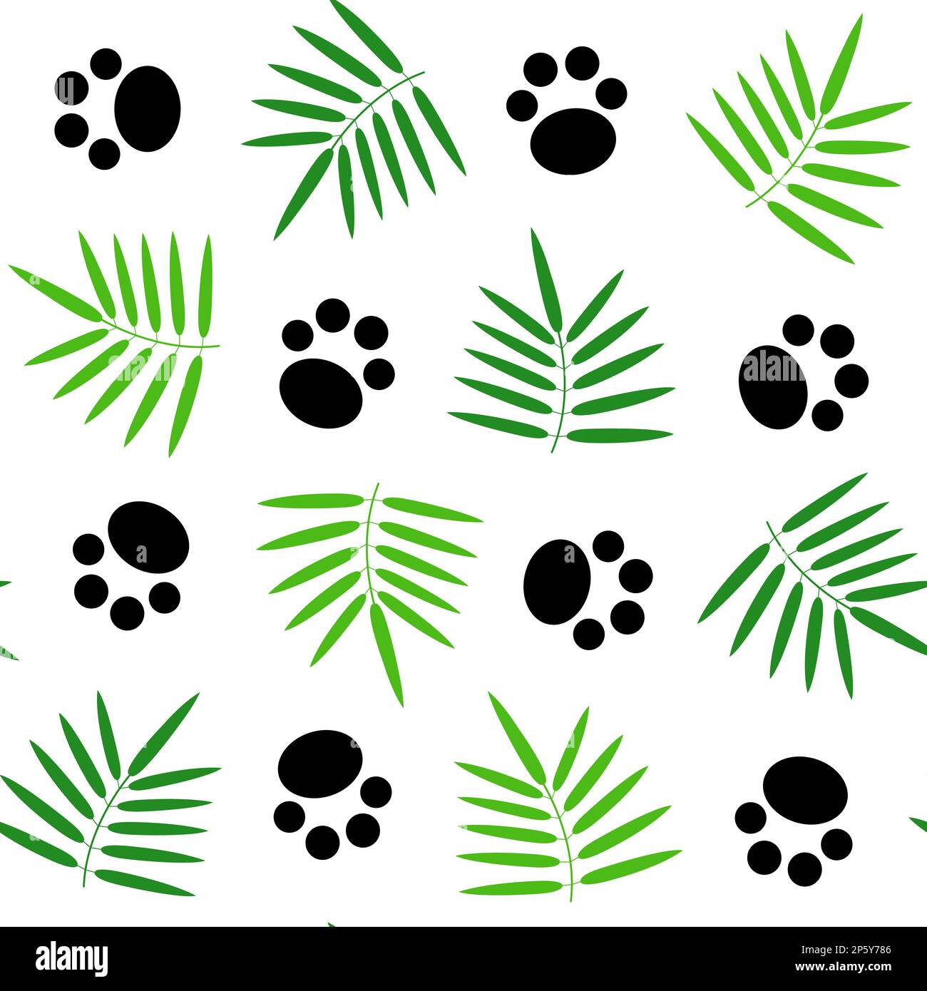 Panda paws and bamboo leaves on a white background natural seamless ...