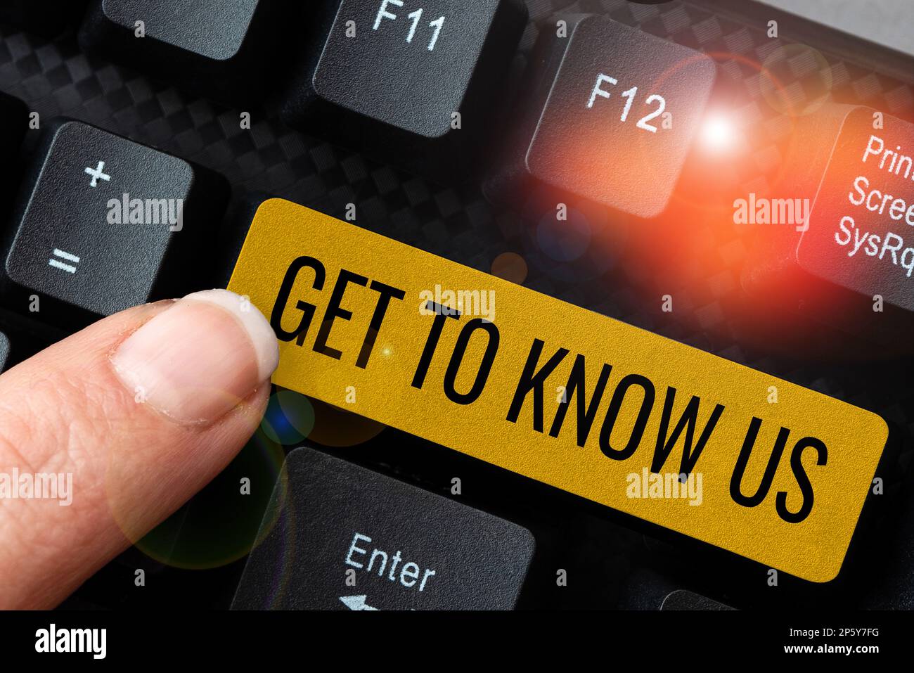 Conceptual caption Get To Know Us. Business showcase acquiring an ...