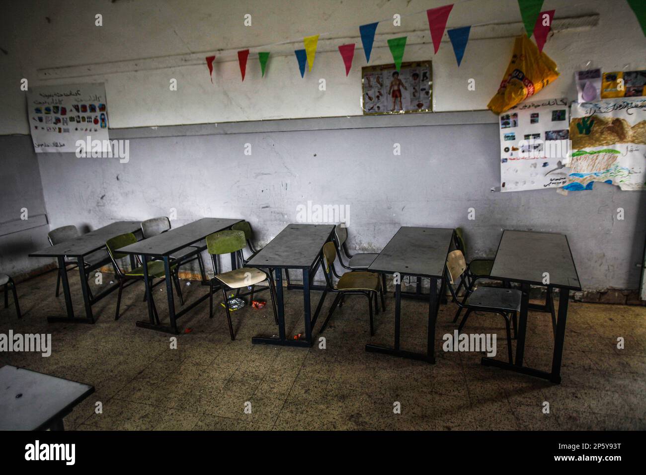 View of an empty classroom of the Palestinian school in the city of ...