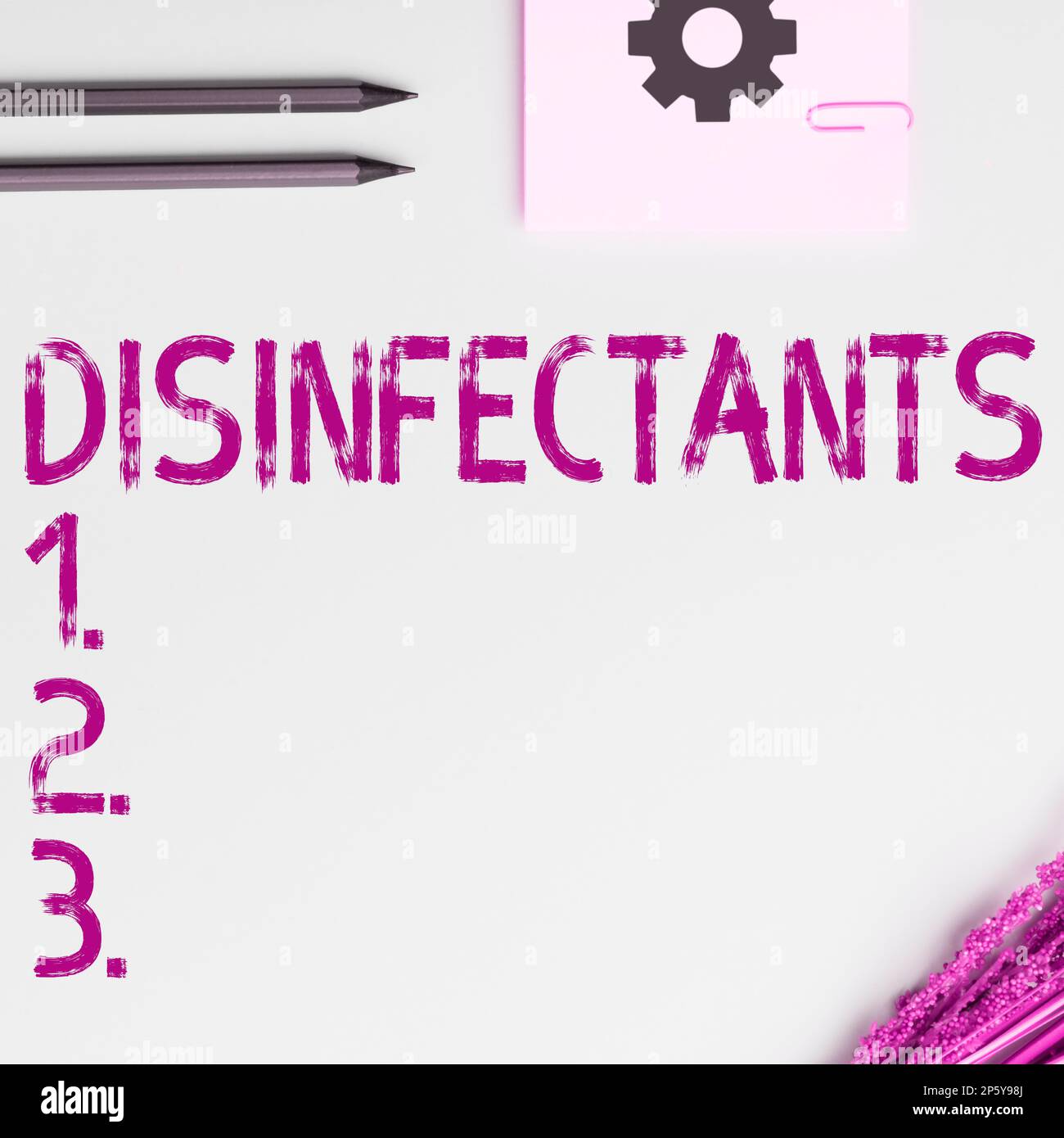 Hand writing sign Disinfectants. Business showcase chemical that ...