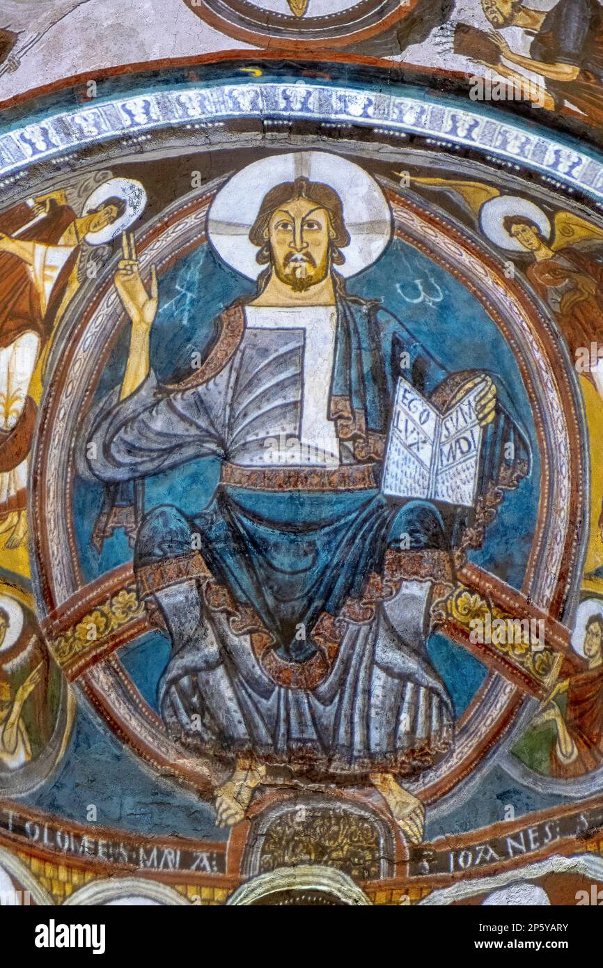 Mural, Sant Climent de Taüll romanesque church. Taüll, Vall de Boí ...