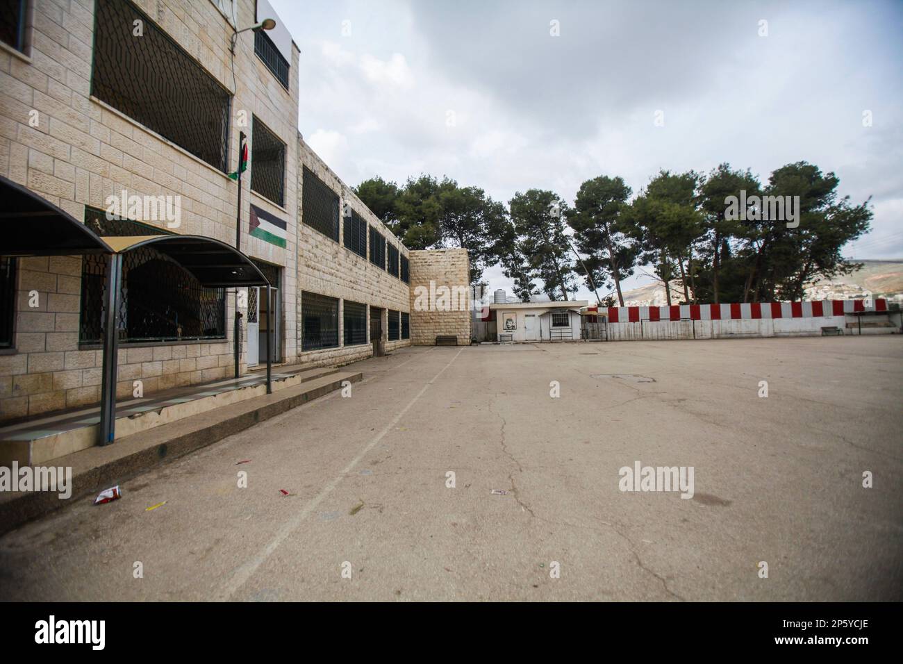 Nablus, Palestine - 07 Mar 2023, General view of a closed school in the city of Nablus in the ...