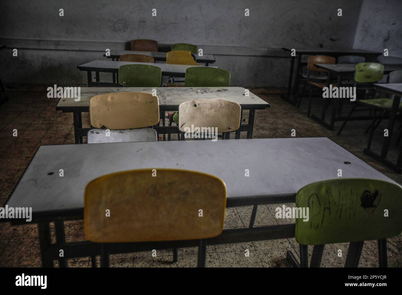 View of an empty classroom of the Palestinian school in the city of ...