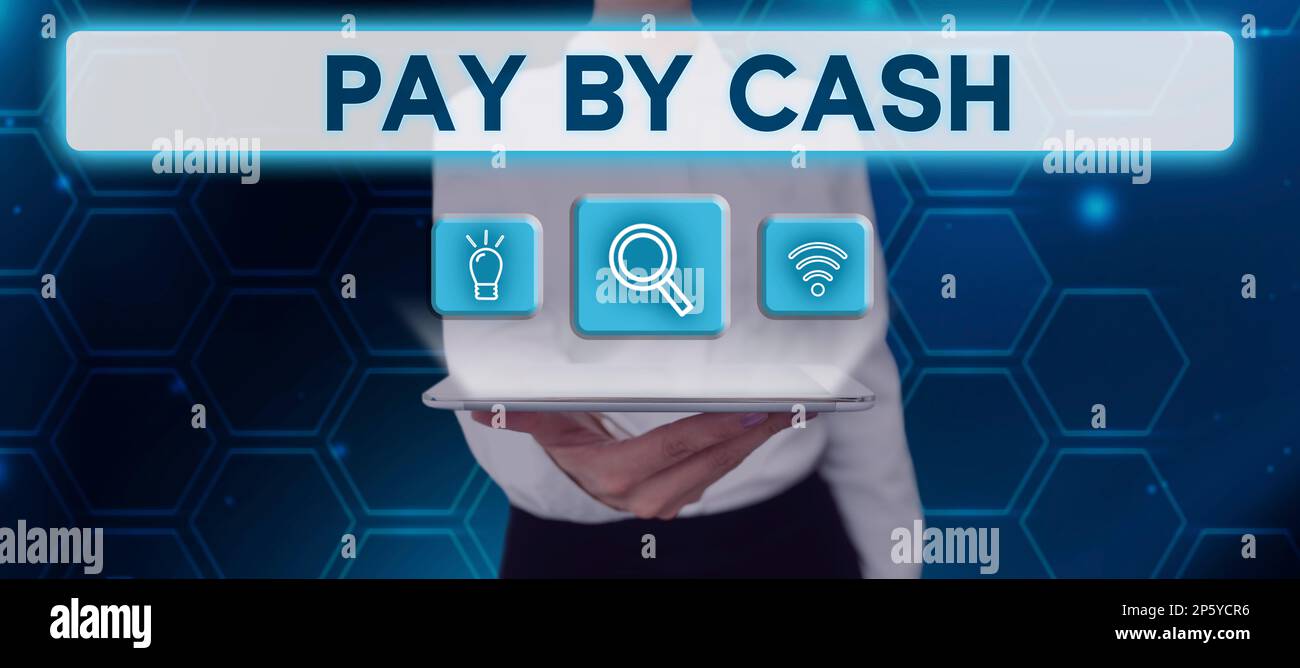 Text caption presenting Pay By Cash. Business showcase Customer paying ...