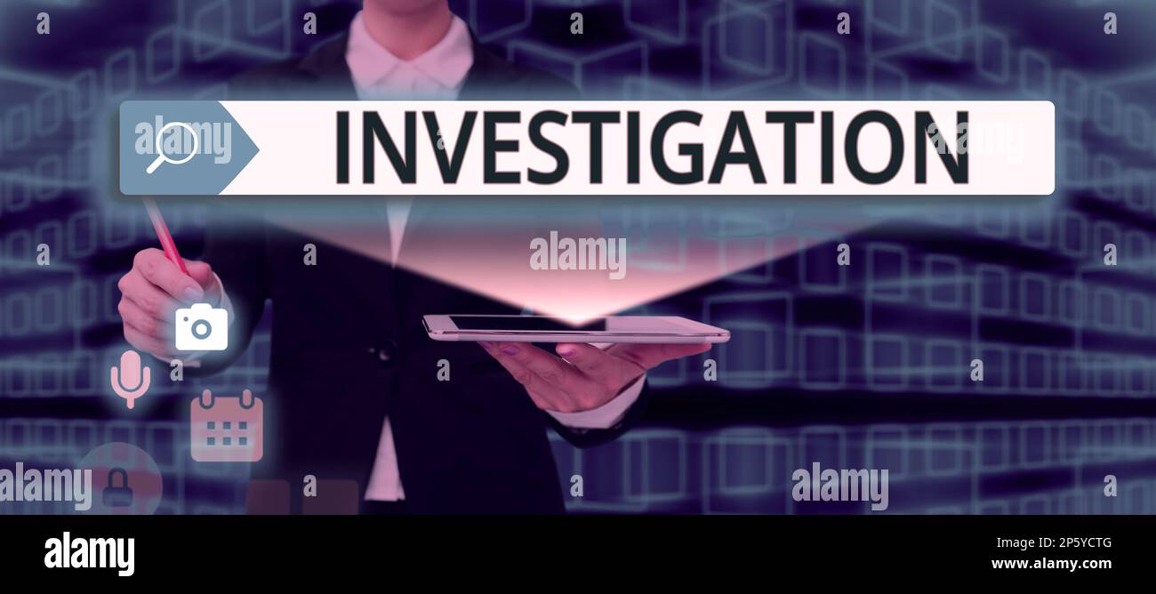 Text caption presenting Investigation. Business idea Formal inquiry or ...