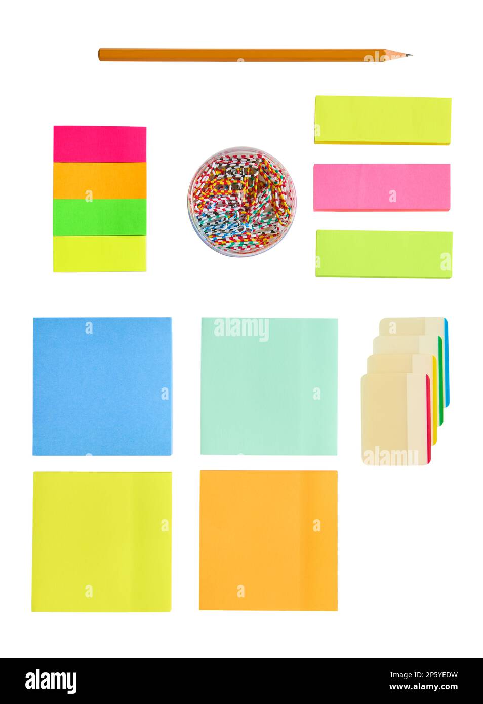 Collection of colorful post it paper note and paper clips isolated on ...