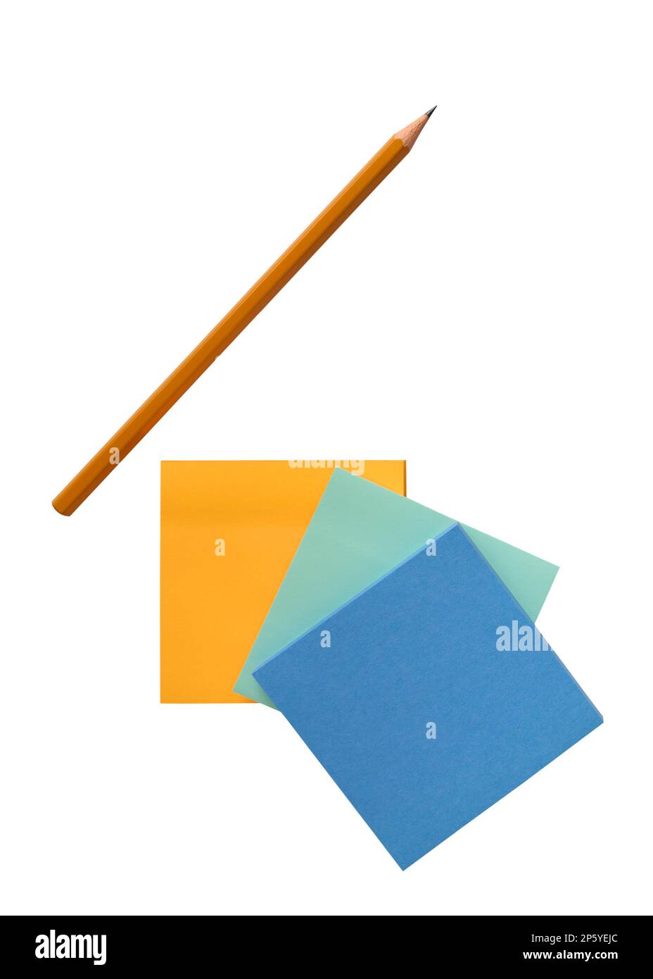 A simple pencil and colorful paper notes isolated on a white background ...