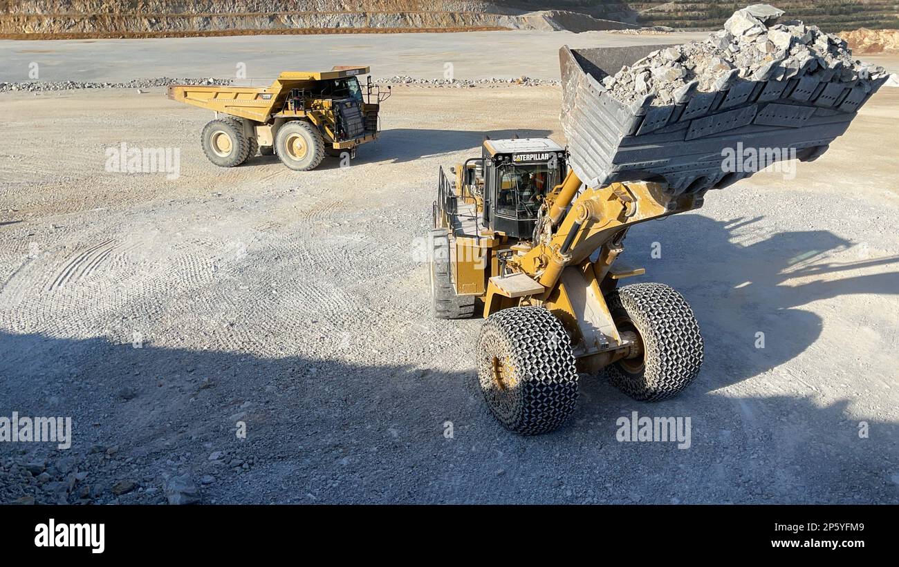 Huge Wheel Loader Loading Limestone The Dumpers, Limestone Quarry ...