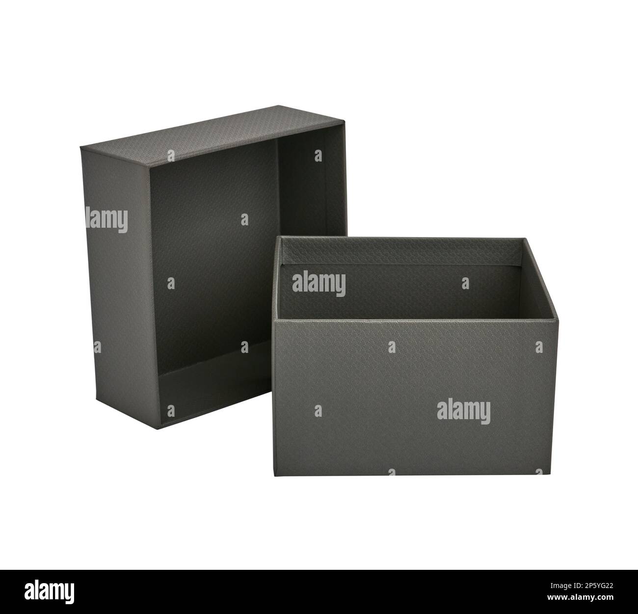 Open gray cardboard gift box, isolated on white background Stock Photo ...