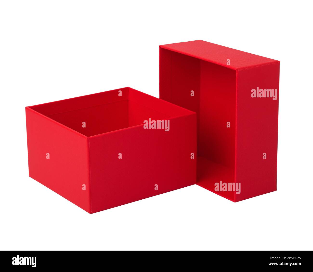Open red cardboard gift box, isolated on white background, close up ...