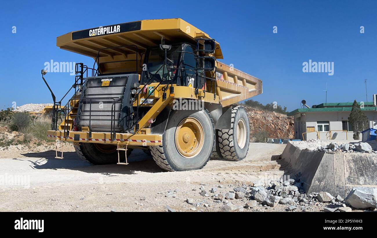 Dumper Working At A Huge Limestone Quarry, Transporting The Ore Stock ...