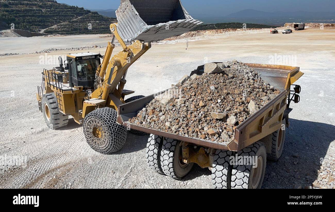Huge Wheel Loader Loading Limestone The Dumpers, Limestone Quarry ...