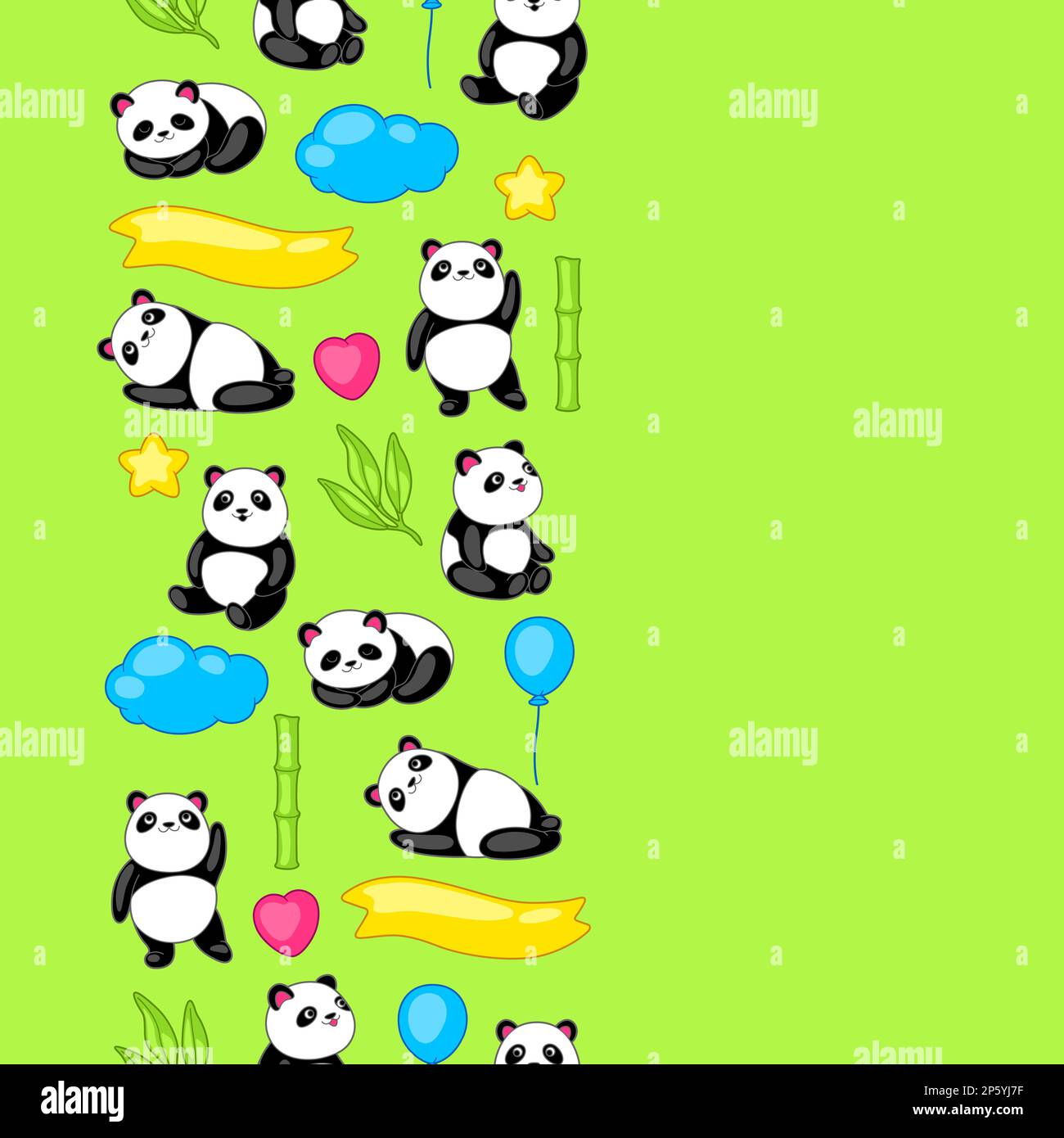 Seamless pattern with cute kawaii little pandas. Funny characters and ...
