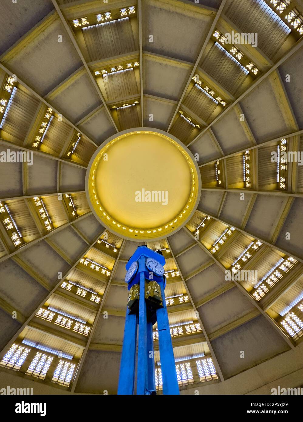 Looking up to the roof and clock of the art deco Central Market in ...