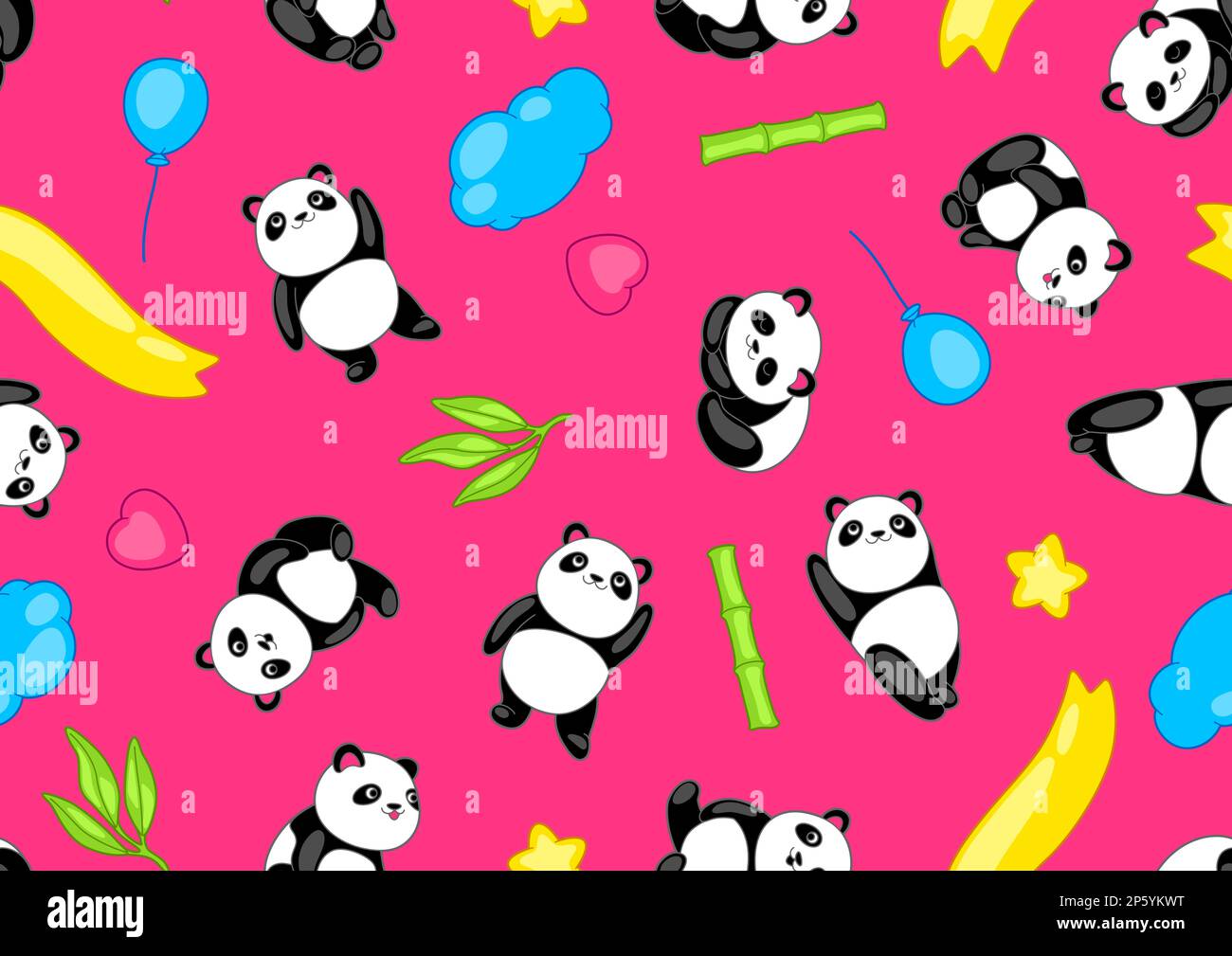 Seamless pattern with cute kawaii little pandas. Funny characters and ...