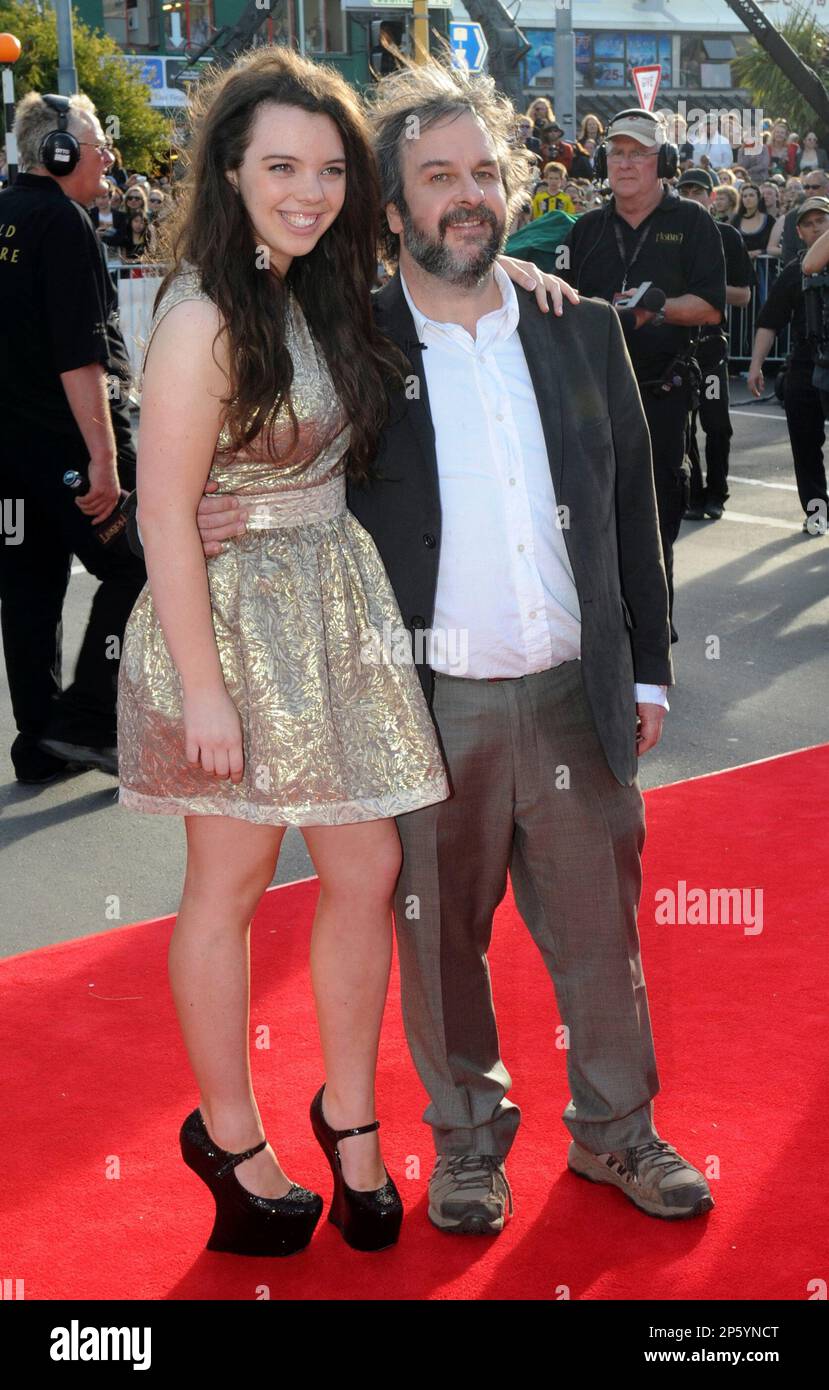 Director Peter Jackson, right, poses with his daughter Katie on the red ...