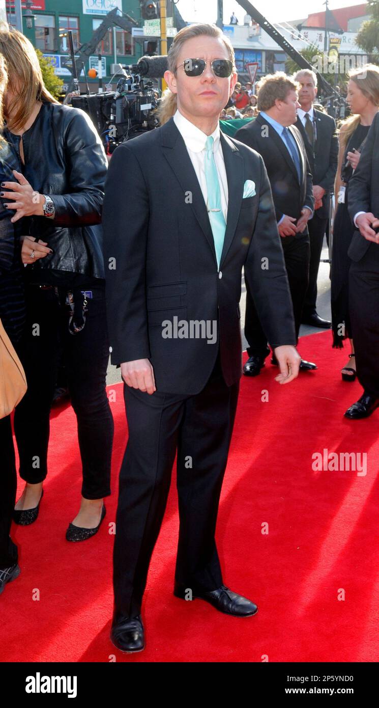 Martin Freeman who plays Bilbo Baggins poses on the red carpet for the ...