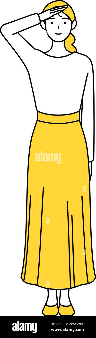 A casually dressed young woman making a salute, Vector Illustration ...