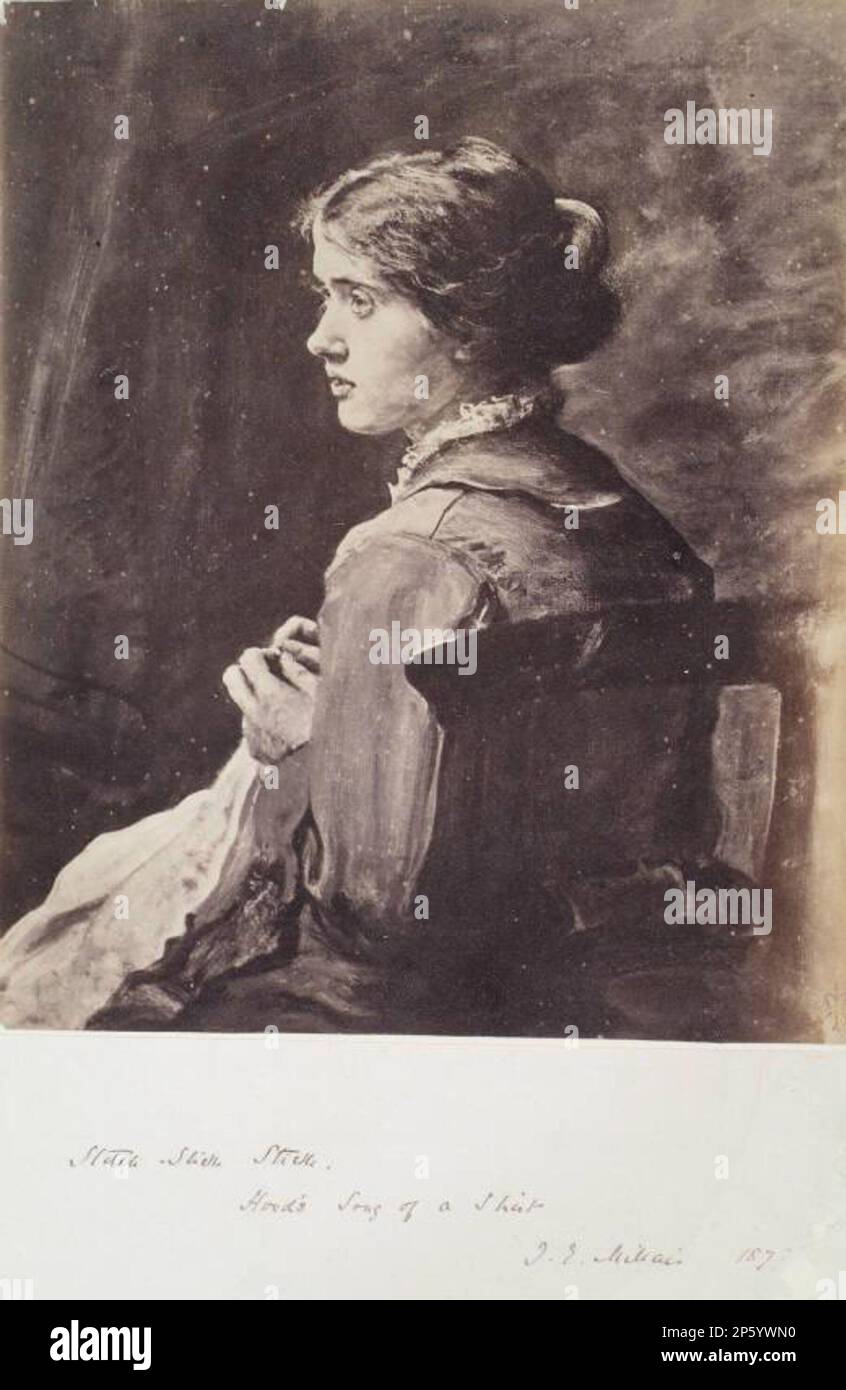 Photograph of 'Stitch, Stich, Stitch' by Millais, from an album ...